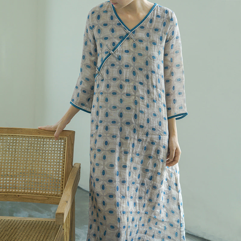Printed slanted double layer loose Cheongsam – Singapore Cheongsam